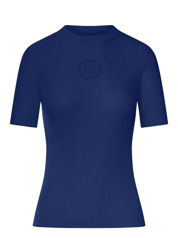 Fendi Cotton Sweater With Micro-perforated Stamp Motif - Blue