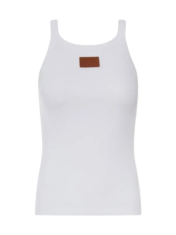 Fendi Ribbed Cotton Tank Top With Leather Logo Patch - White
