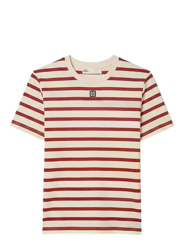 Tory Burch Striped Logo Patch T-shirt - Neutrals