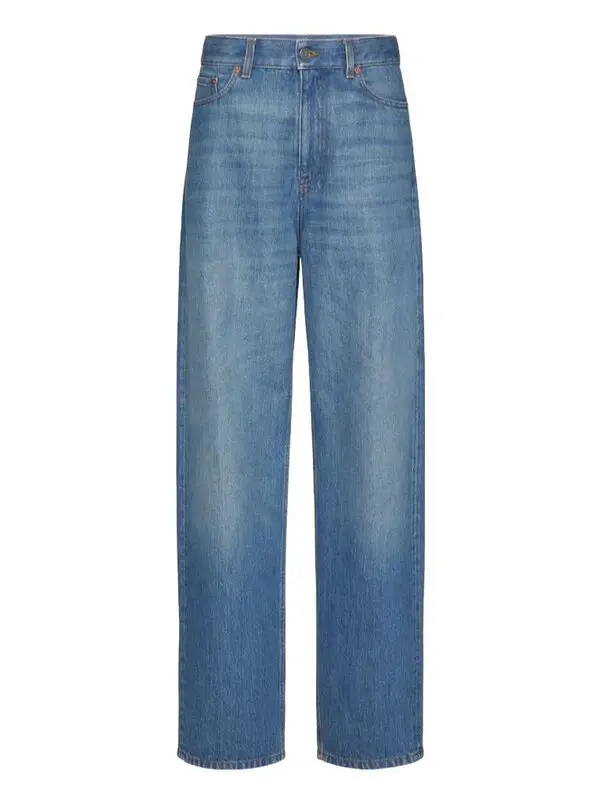 Valentino Garavani Wide Leg Jeans With Logo Patch - Blue