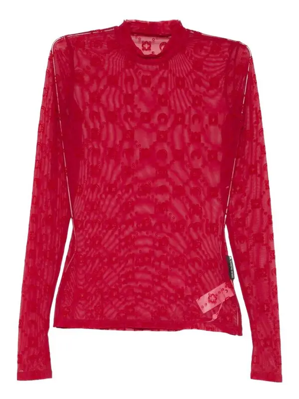 MARINE SERRE Long-sleeved Printed Turtleneck T-shirt - Red