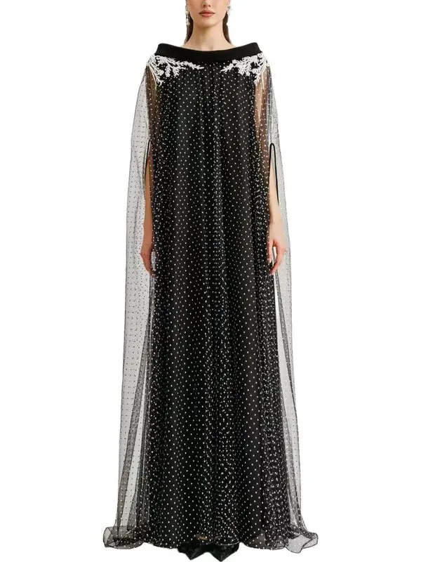 GEMY MAALOUF Boat Neck Gown With Bead Detailing - Black