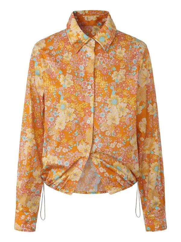 FRONT ROW SHOP Sun-washed Floral Print Shirt - Orange