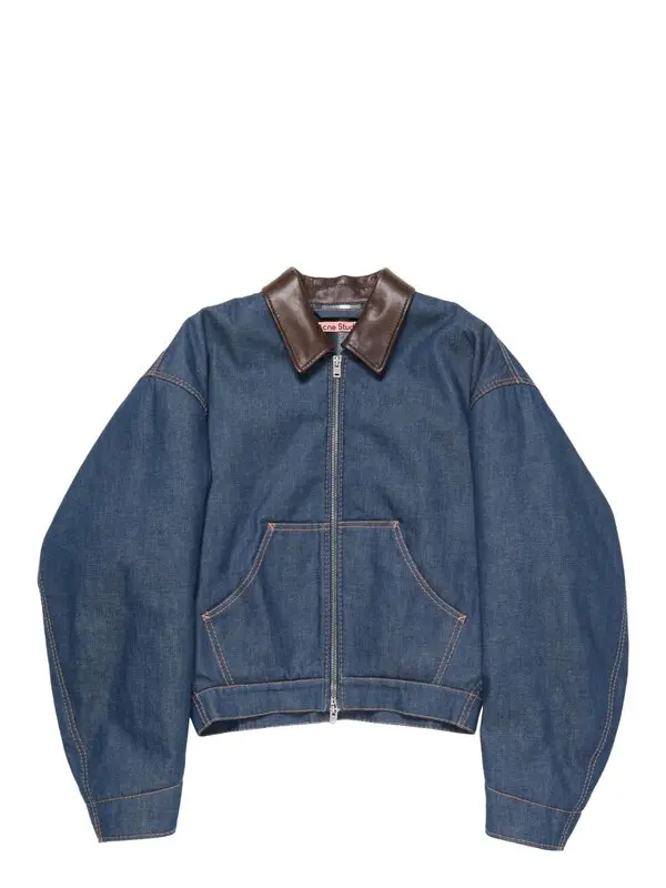 Acne Studios Denim Jacket With Leather Collar - Blue