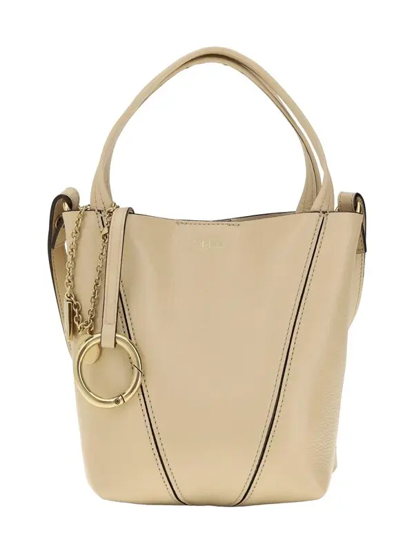 Chloé Spin Shoulder Bag In Shiny Grained Leather - Cream