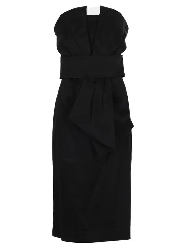 P.a.r.o.s.h Black Strapless Draped Midi Dress - Multicolor