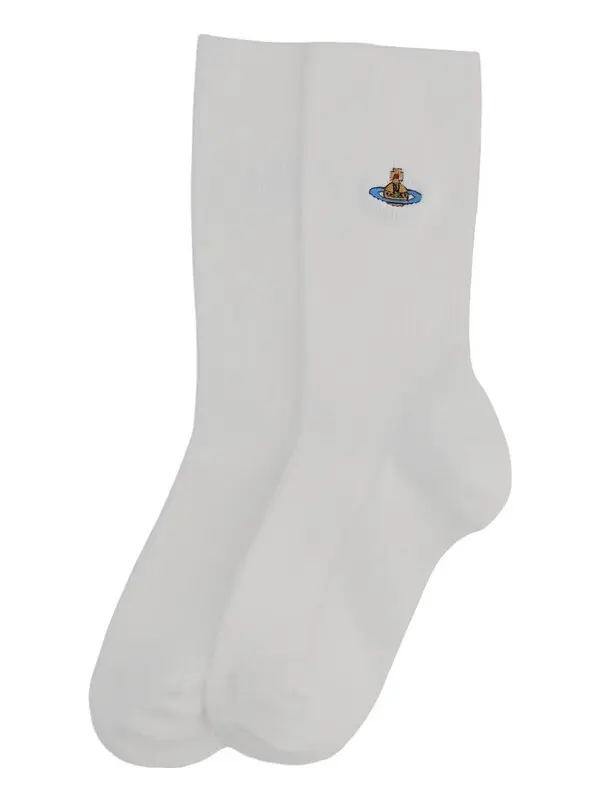 VIVIENNE WESTWOOD Ribbed Crew Socks With Orb Logo - White