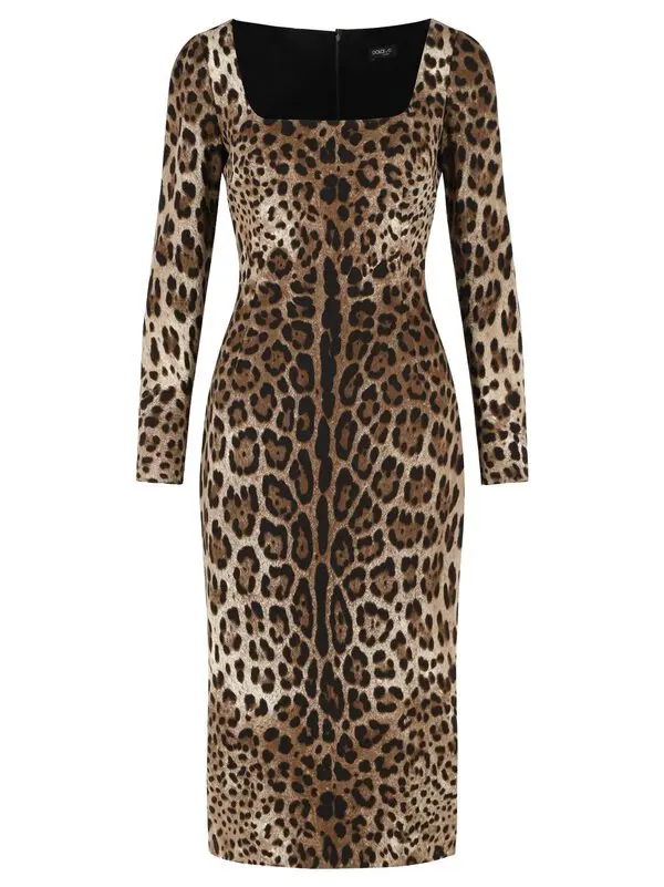 Dolce & Gabbana Leo Print Stretch Viscose Dress - Brown