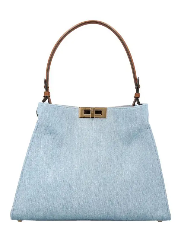 Fendi Denim-texture Leather Top-handle Bag - Blue
