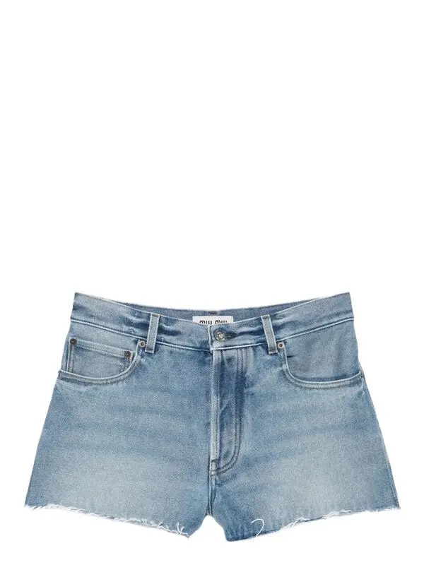 Miu Miu Light Faded Wash Denim Mini Shorts - Blue