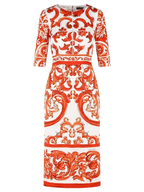 Dolce & Gabbana Majolica Print Silk Charmeuse Dress - Orange