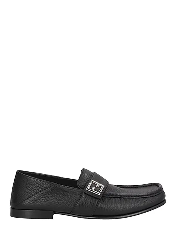 Fendi Calf Leather Loafers With Silver-tone Metal Logo Detail - Black