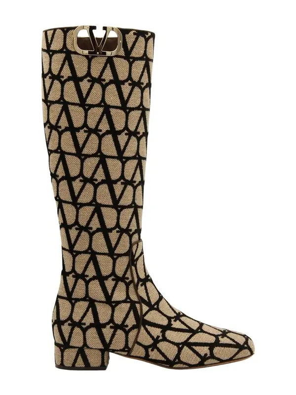 Valentino Garavani Canvas Logo Boots - Cream