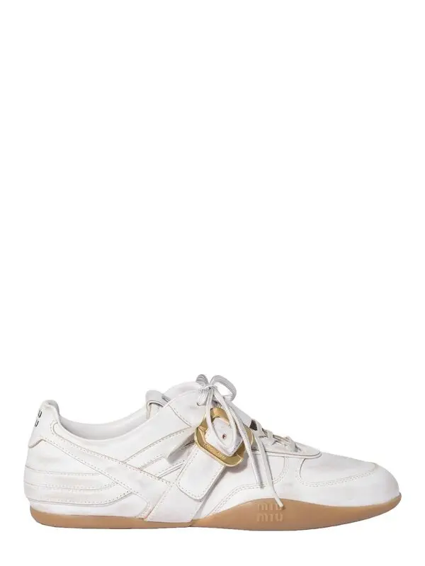 Miu Miu Gymnasium Leather Sneakers With Buckle - White