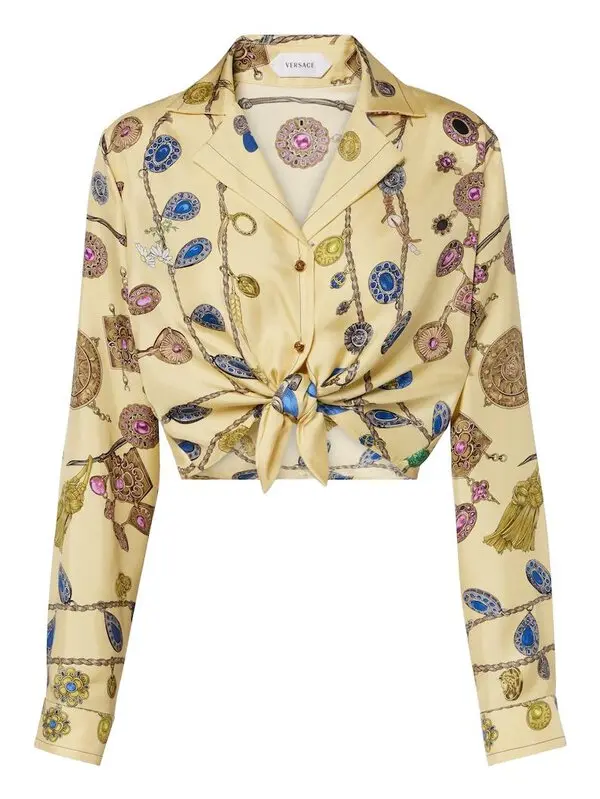 Versace Printed Silk Twill Shirt - Yellow