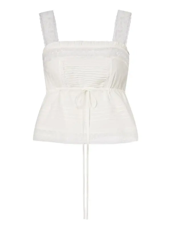 GANNI Lace-trimmed Ruffled Cotton Crop Top - White