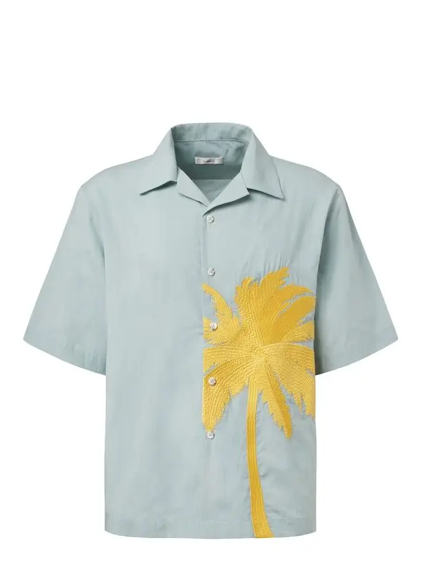 Commas Embroidered Bowling Shirt - Blue