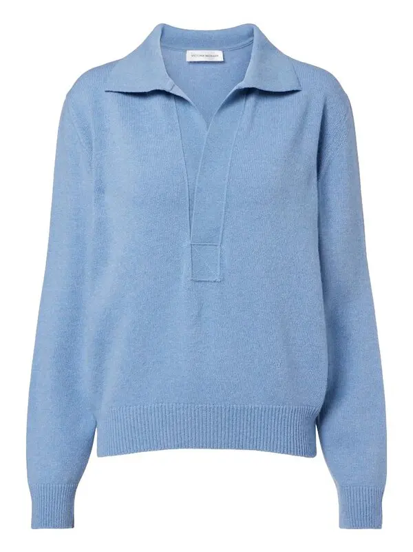 Victoria Beckham Genevieve Wool And Cashmere Polo Sweater - Blue