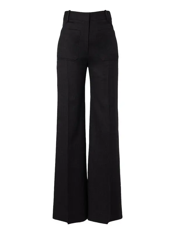 Victoria Beckham Alina Virgin Wool Flared Pants - Grey