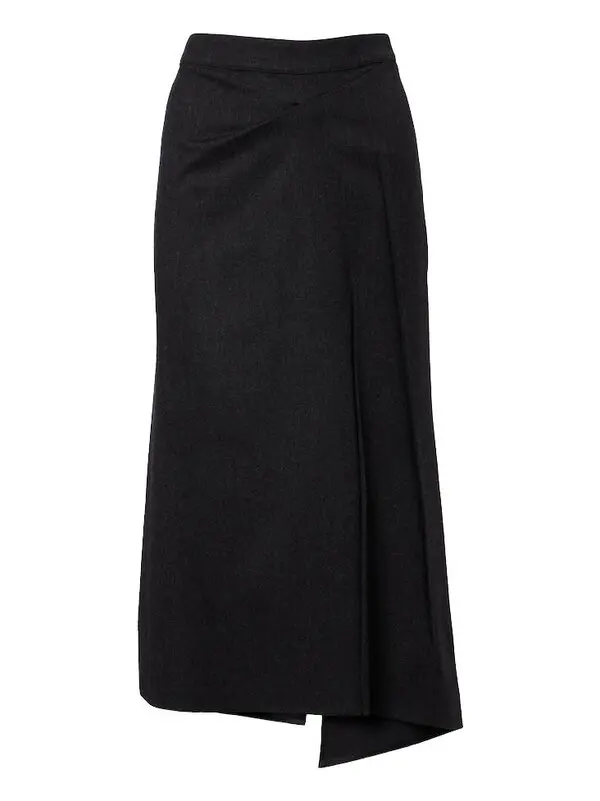 Victoria Beckham Draped Virgin Wool Midi Skirt - Grey