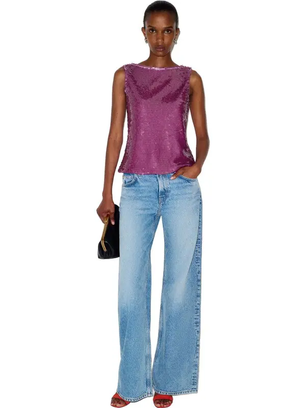 REFORMATION Lisa Sequin Knit Top - Purple