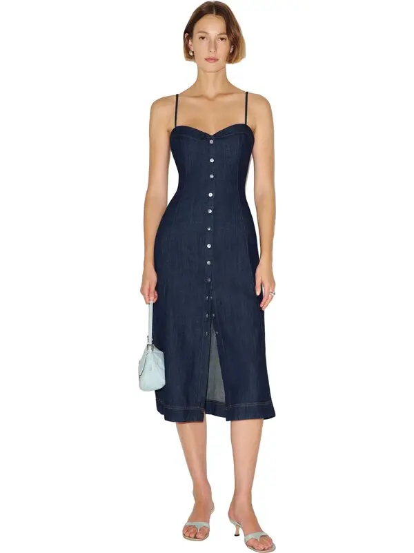 REFORMATION Ashtin Denim Sweetheart Neckline Midi Dress - Blue