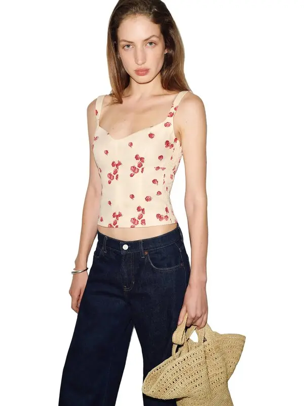 REFORMATION Yuri Linen Top Sleeveless Corset Bodice - Ivory