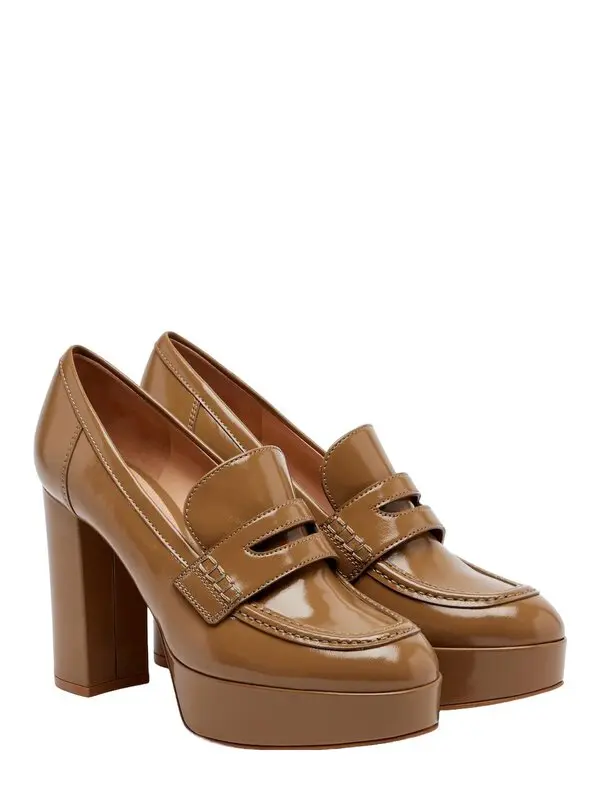 GIANVITO ROSSI Jenna Leather Platform Loafer Pumps - Beige