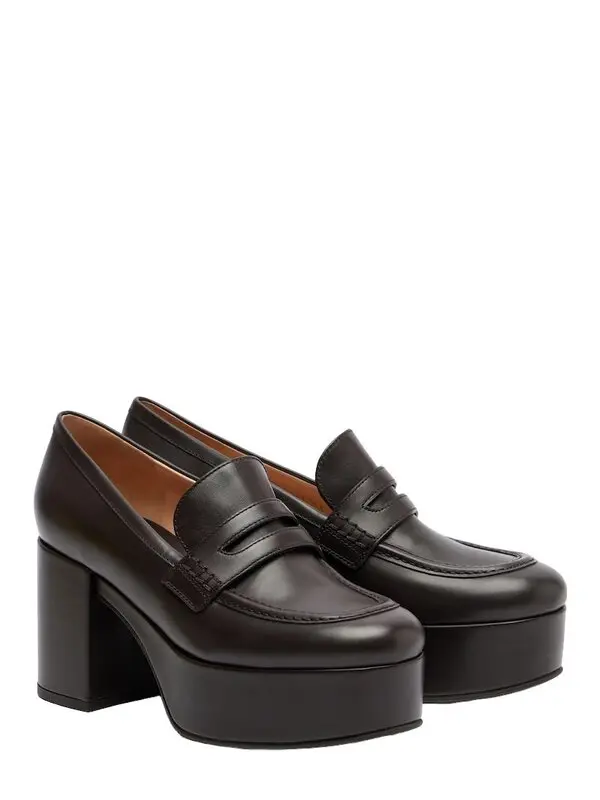 GIANVITO ROSSI Jenna Leather Loafer Pumps - Brown