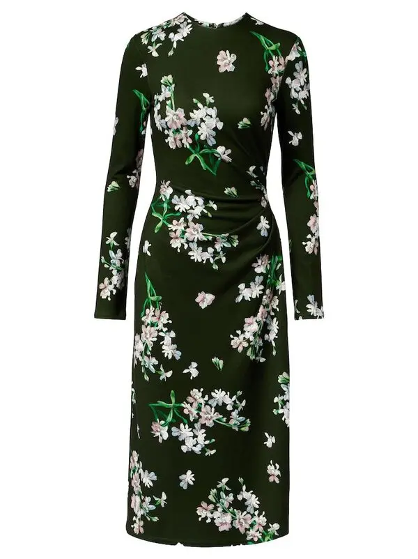 Erdem Draped Floral Print Midi Dress - Green