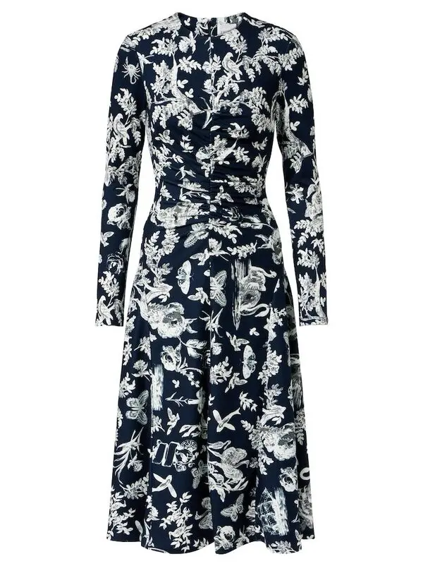 Erdem Floral Ruched Midi Dress - Blue