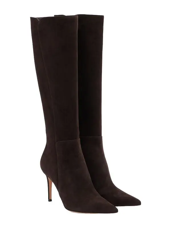 GIANVITO ROSSI Suede Knee-high Pointed Toe Boots - Brown