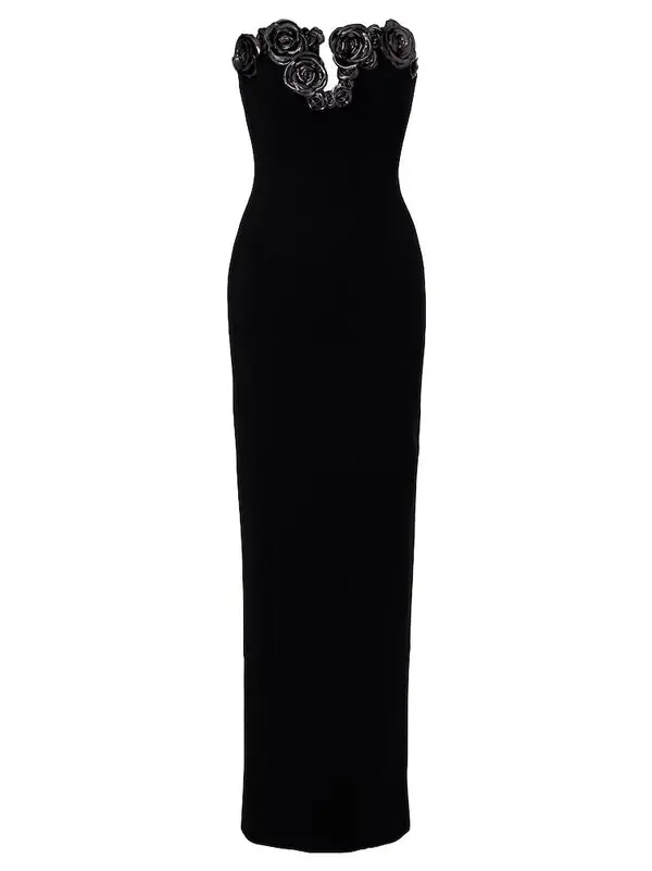 Rachel Gilbert Floral-appliqué Bustier Gown - Black