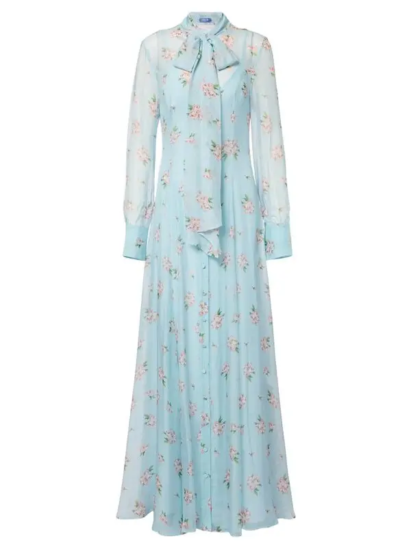 LEO LIN Lilith Floral Chiffon Maxi Dress - Blue