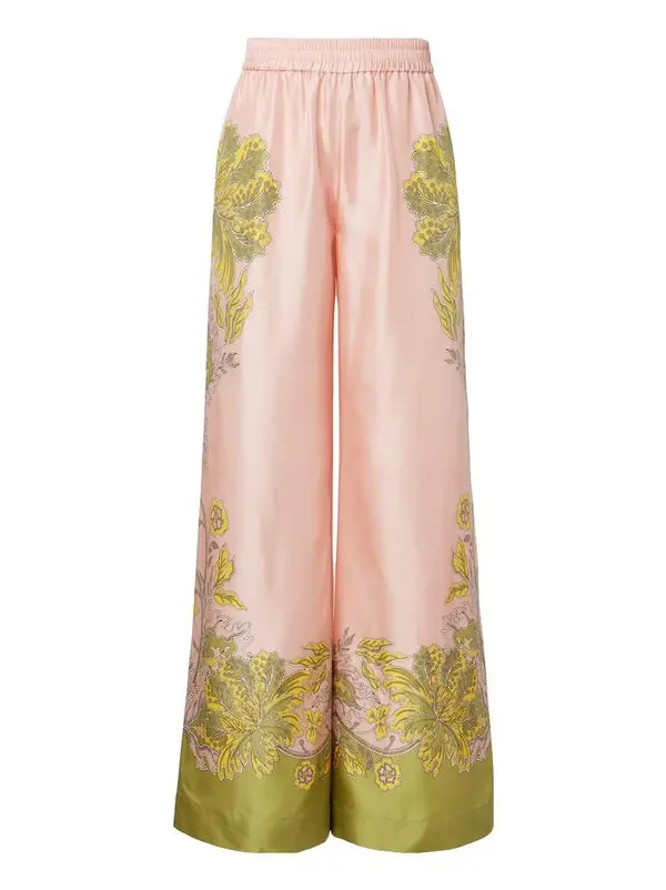 La DoubleJ Floral Silk Palazzo Pants - Pink