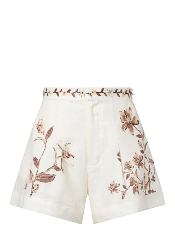 Agua Bendita Toronjil Floral Linen Shorts - White