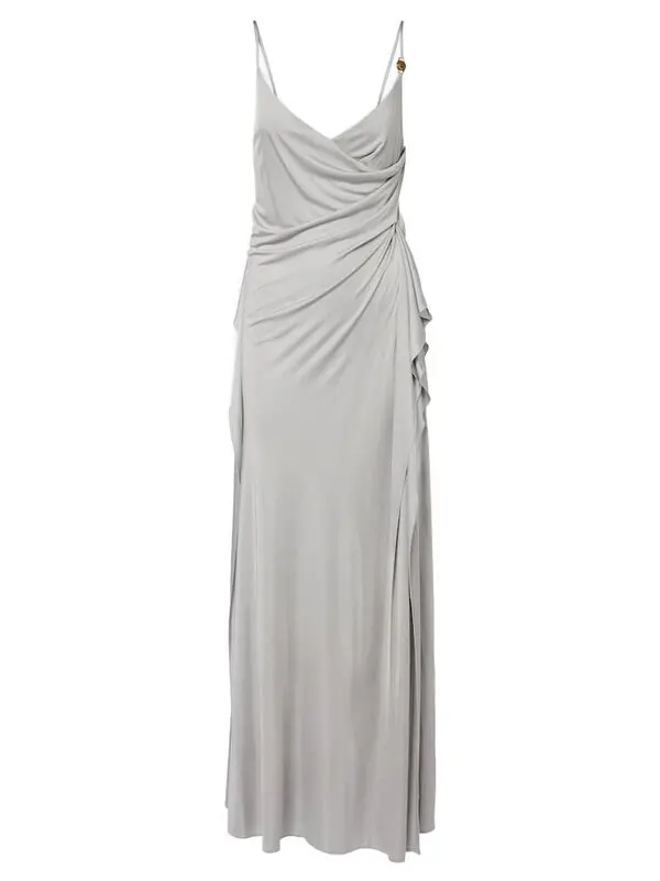 Versace Medusa Draped Jersey Maxi Dress - Grey