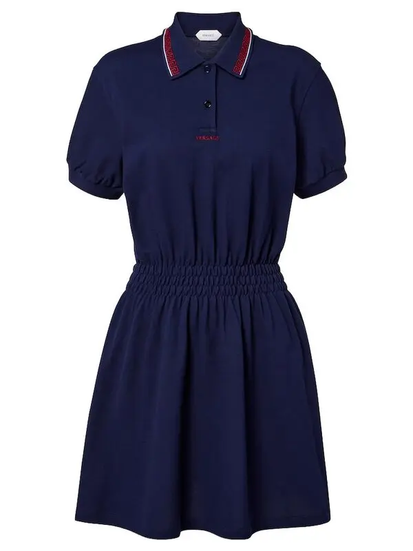 Versace Greca Cotton Piqué Polo Dress - Blue