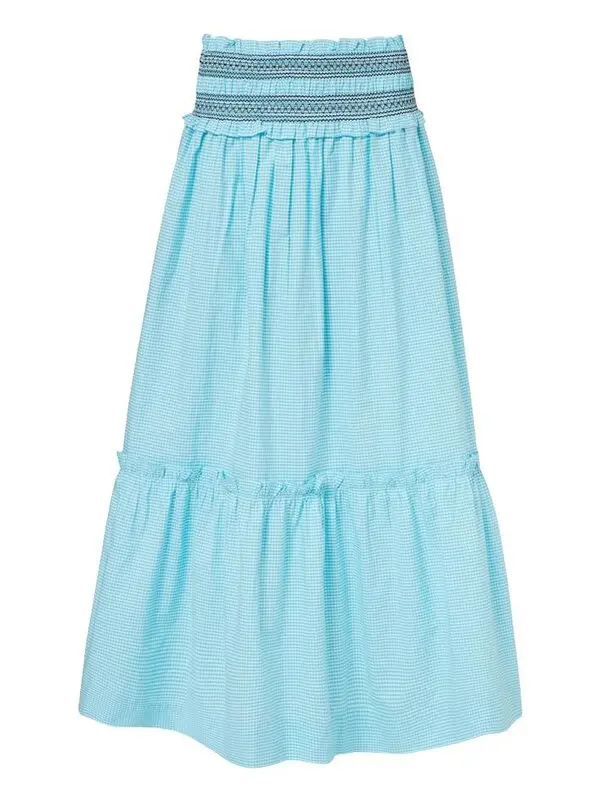 GANNI Embroidered Gingham Cotton Poplin Maxi Skirt - Blue