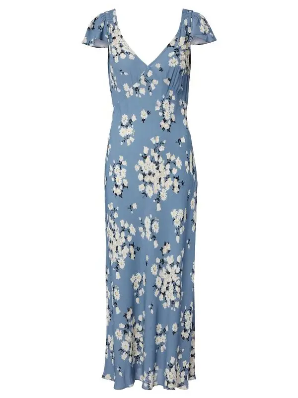 Rixo Cathy Floral Crêpe Midi Dress - Blue