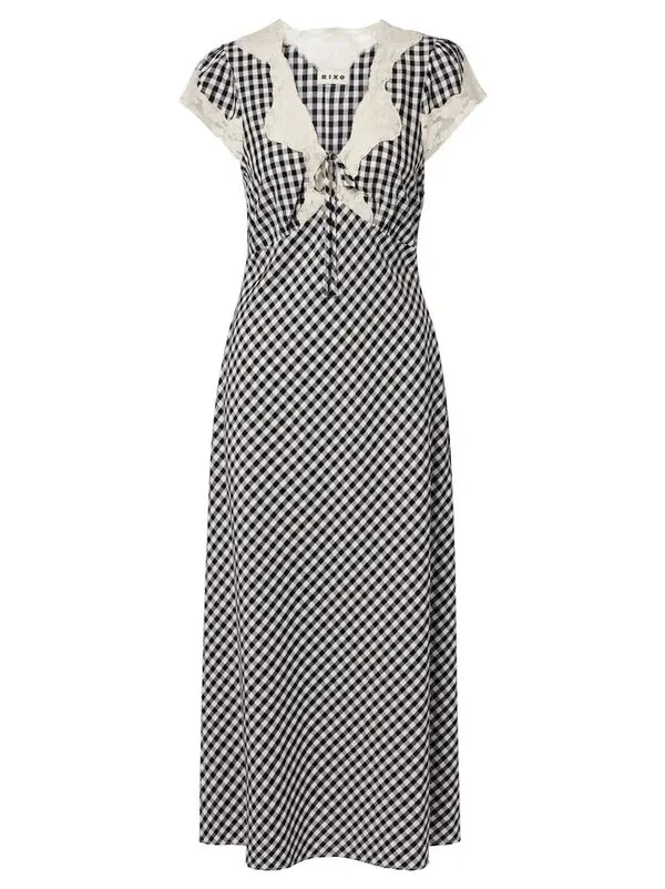 Rixo Amari Lace-trimmed Checked Midi Dress - Black