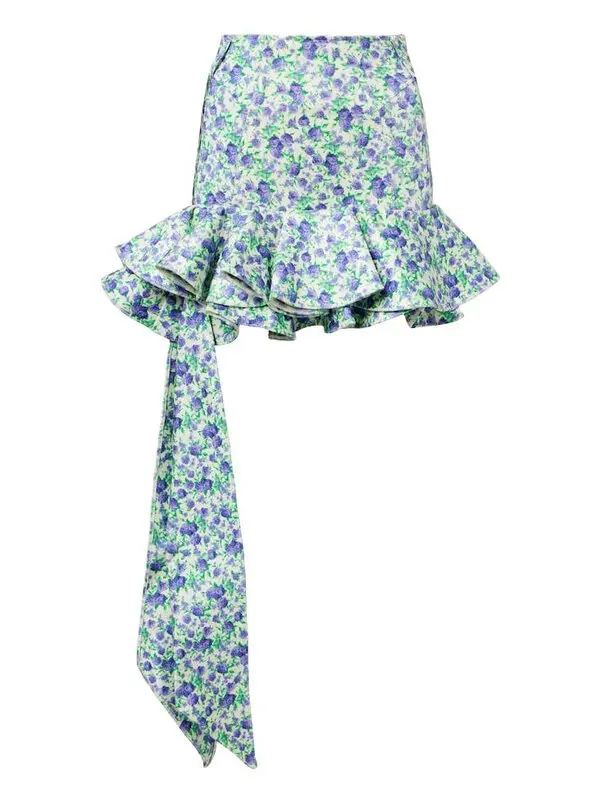 Rabanne Ruffled Floral Jersey Miniskirt - Purple