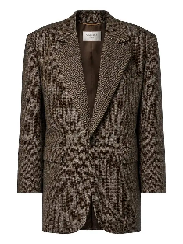 Saint Laurent Wool-blend Herringbone Blazer - Brown