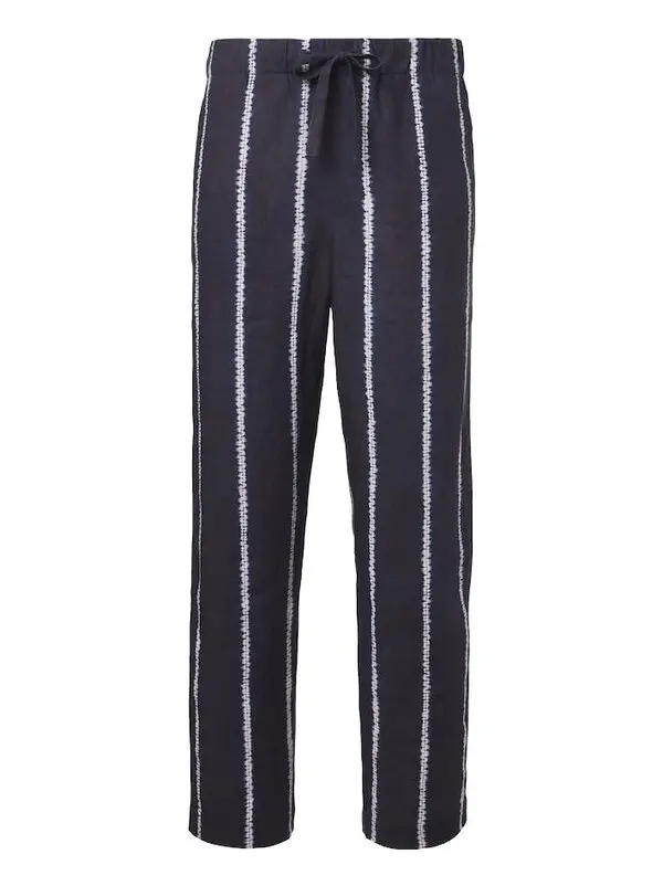 Commas Name Striped Linen Wide-leg Pants - Blue