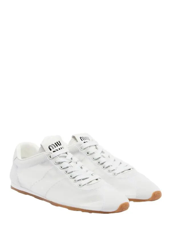 Miu Miu Polyester And Leather Trimmed Lace-up Sneakers - White