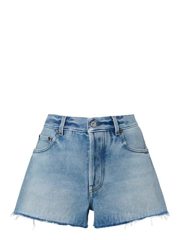 Miu Miu Frayed Denim Shorts - Blue