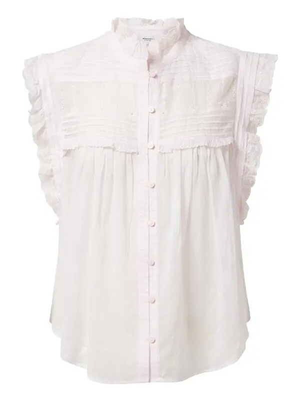 MARANT ETOILE Embroidered Ruffled Cotton Blouse - Pink
