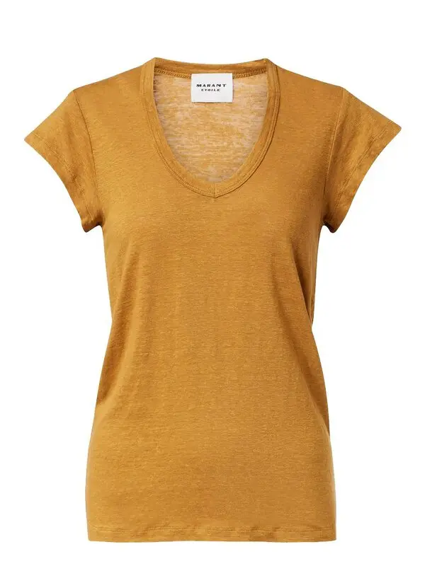 MARANT ETOILE Zankou Linen V-neck T-shirt - Brown