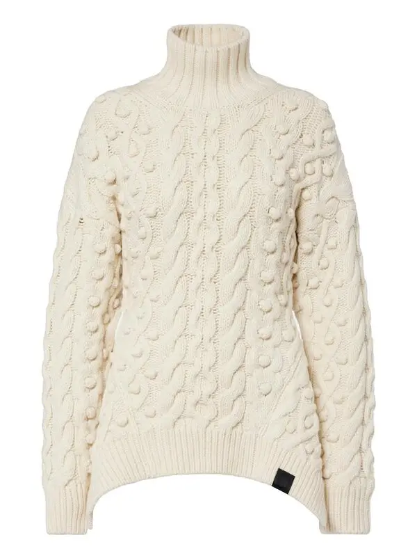 Stella McCartney Cable-knit Draped Wool Turtleneck Sweater - White