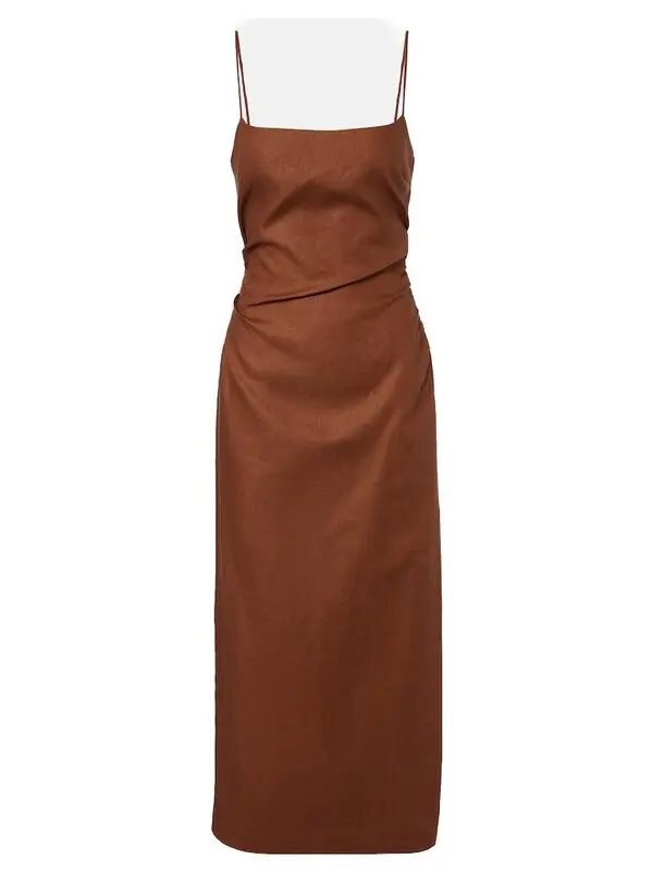 SIR. Linen Midi Dress - Brown